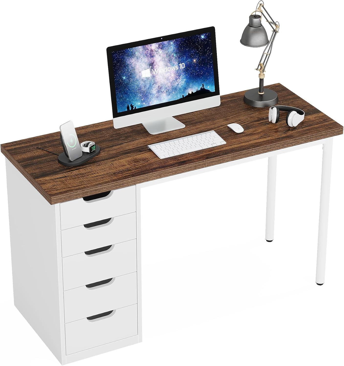 Amazon.com: LITTLE TREE 47 inches Rustic Brown Computer Desk with 5 ...