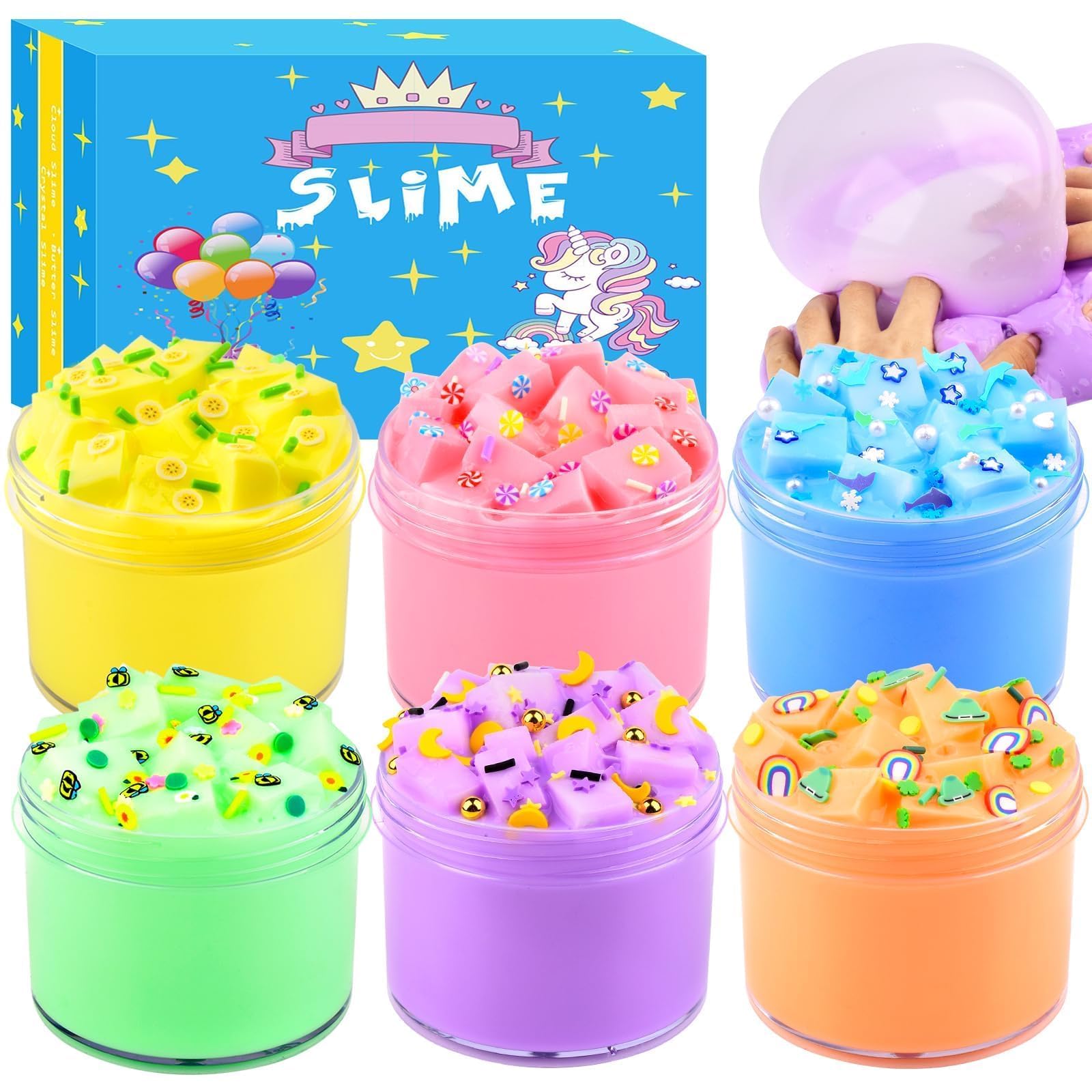 Amazon.com: 6 Pack Jelly Cube Slime, Soft and Glossy Clear Slime, DIY ...