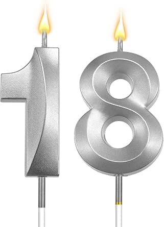 Amazon.com: 18 Birthday Candle Number 18 Candle Silver Candles for 18 ...