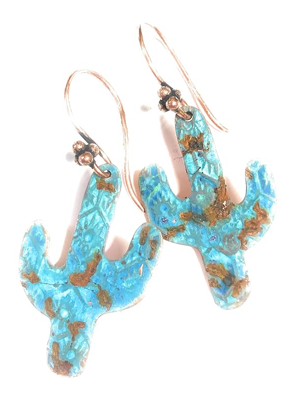 Amazon.com: Boho Turquoise Rust Patina Cactus Earrings Copper Jewelry ...