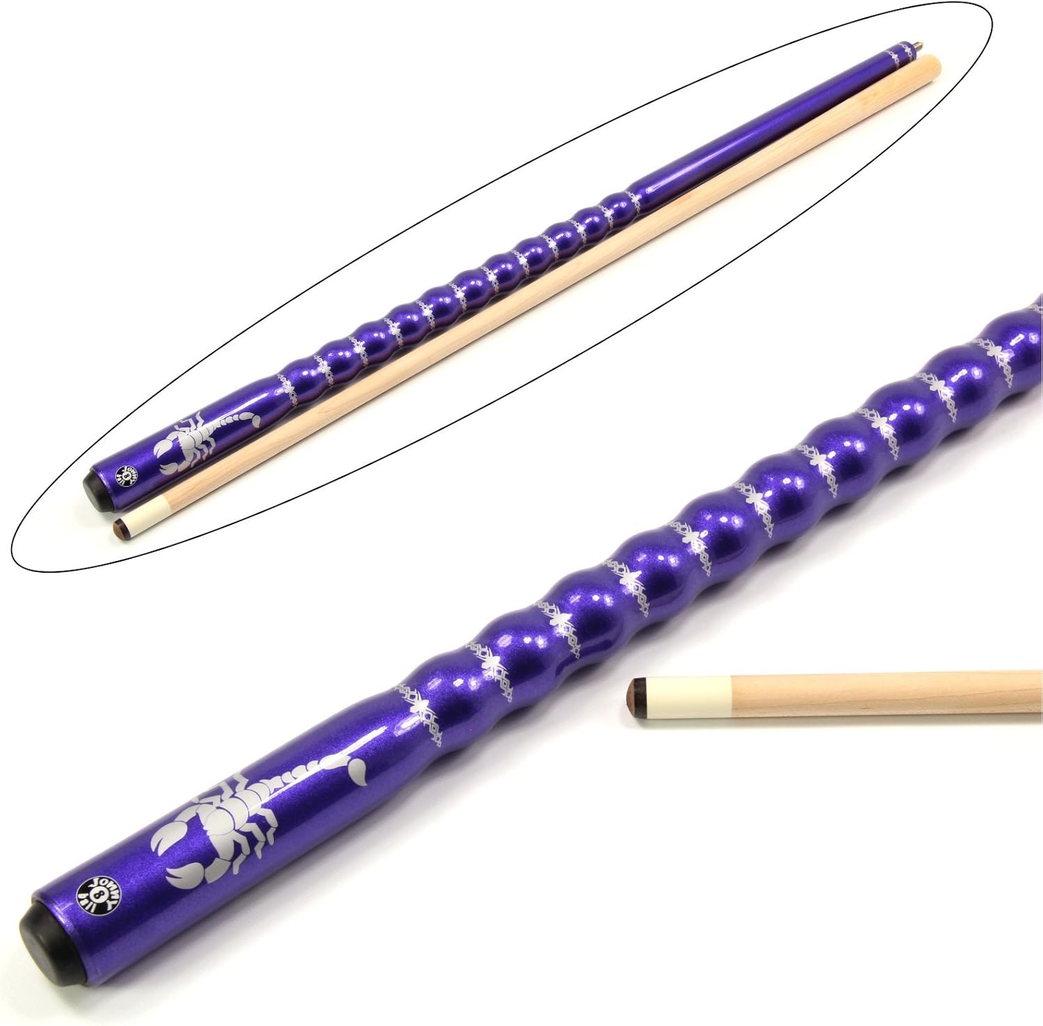 Jonny 8 Ball PURPLE SCORPION Ribbed Butt American Pool Snooker Cue ...