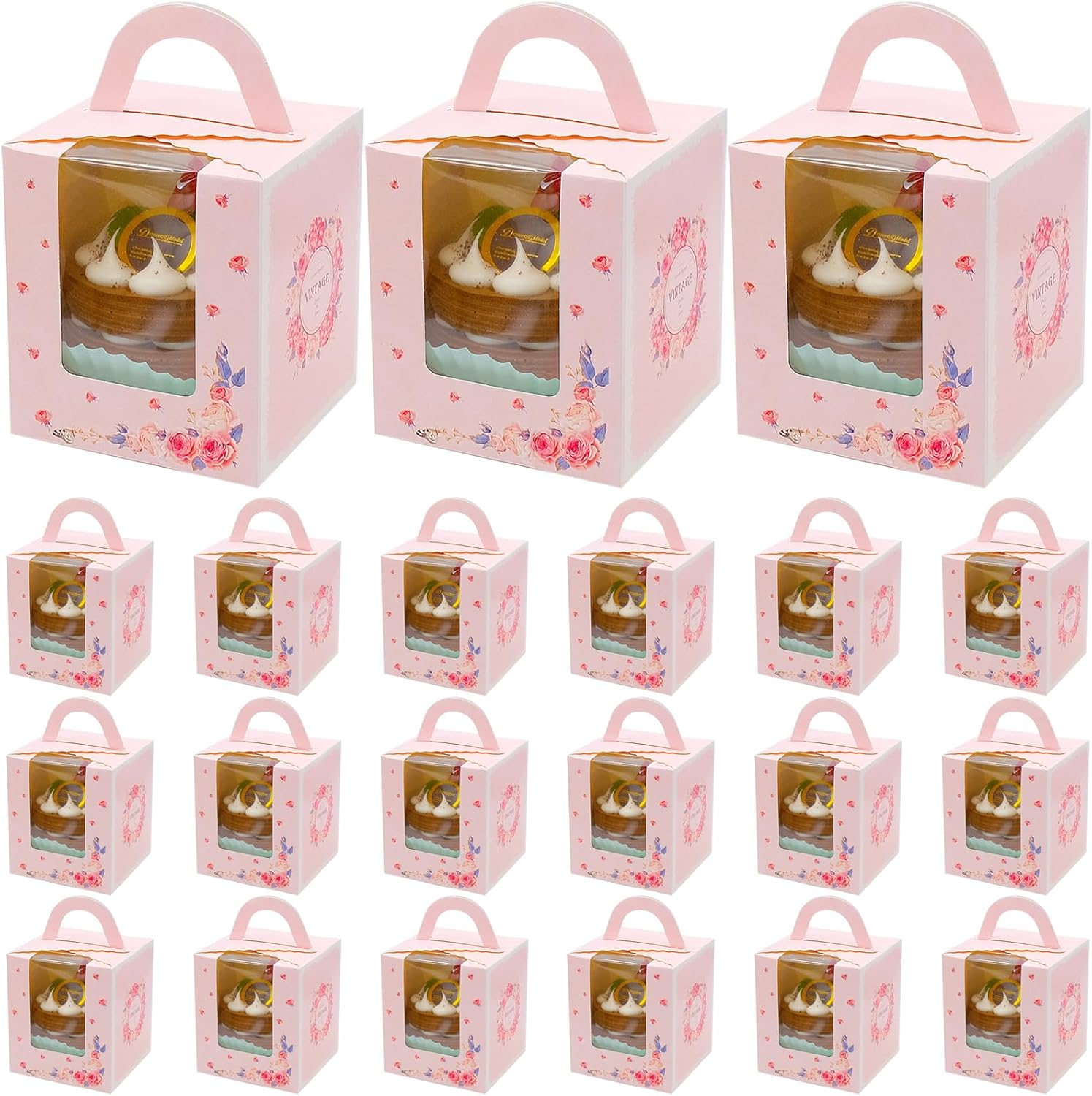 25pcs Windowed Cake Box Single, Individual Cupcake Boxes,Kraft Paper ...