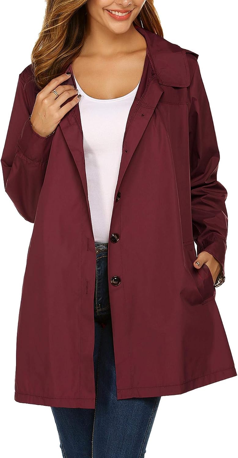 Amazon.com: Beyove Womens Rain Coat Lightweight Hooded Long Raincoat ...