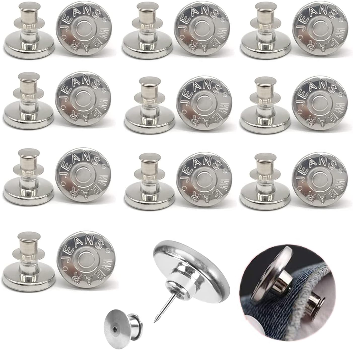 12 x Jeans Buttons, Retractable Jeans Buttons, 17 mm Metal Jeans ...