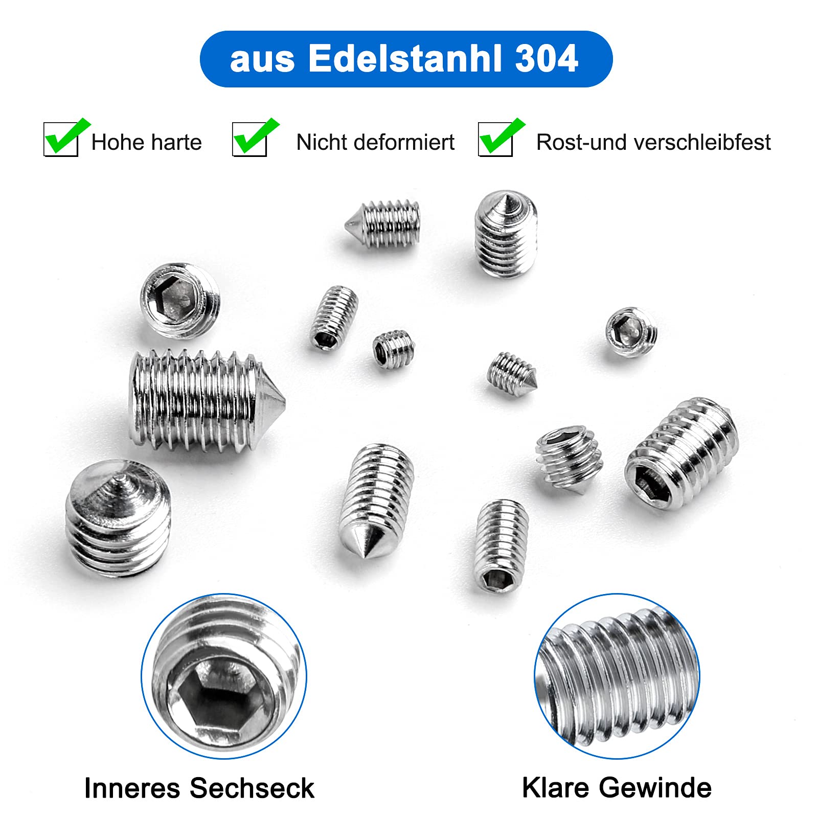 315Pcs Grub Screw M3 M4 M5 M6 M8, Cone Point Socket Allen Key Grub ...