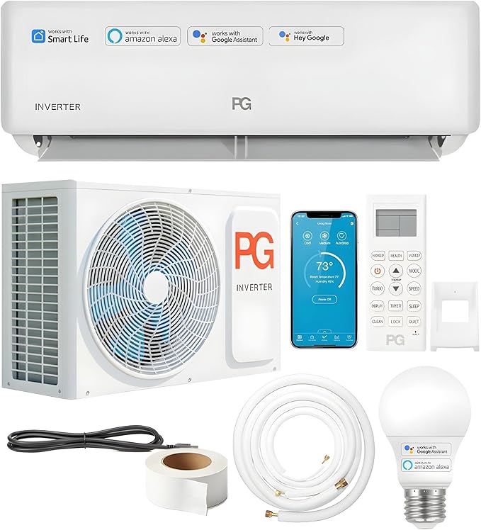 Amazon.com: PG 12,000 BTU Mini-Split Inverter+ Heat Pump,115V, WiFi ...