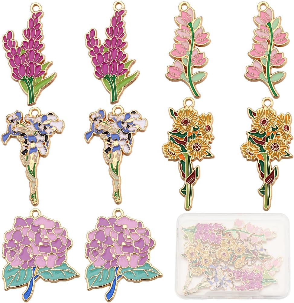Amazon.com: SUNNYCLUE 1 Box 20Pcs 5 Styles Enamel Flower Charms Bulk ...