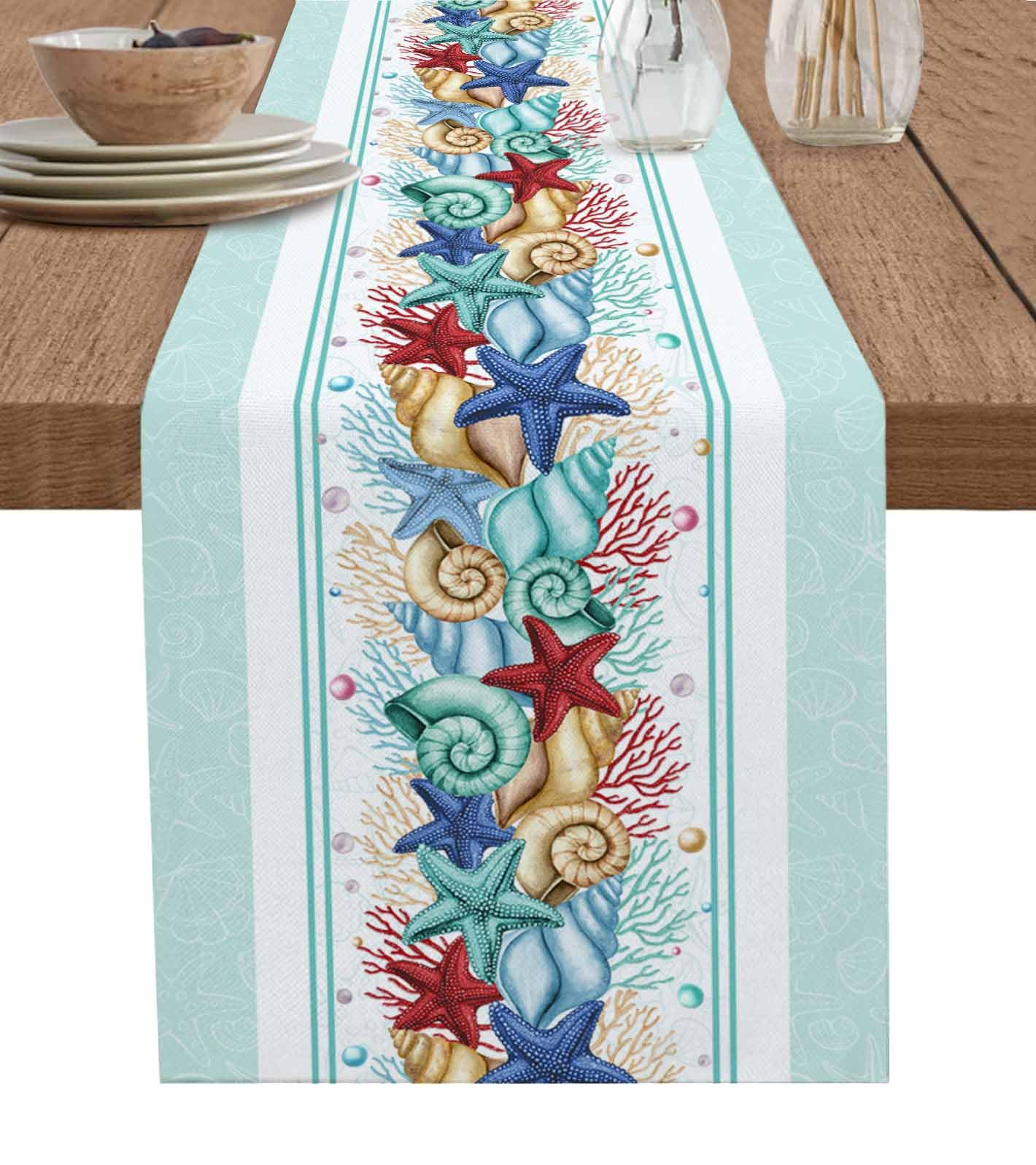 Amazon.com: Lsrtoss Teal Coastal Table Runner 60 Inches Long, Nautical ...