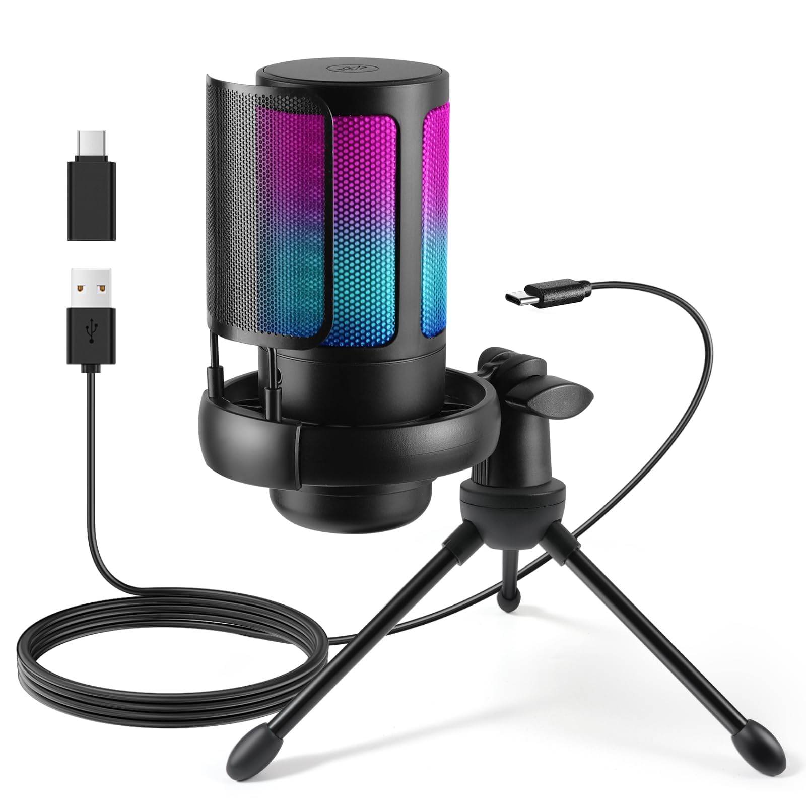 USB Microphone Gaming Mic with RGB Light, Condenser PC Podcast ...