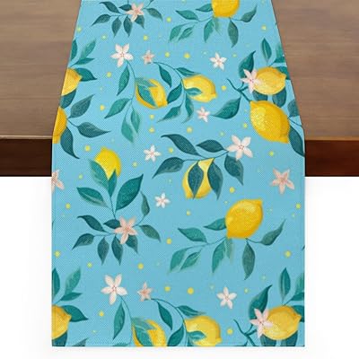 Amazon.com: WHOMEAF Capri Blue Lemon Table Runner Italy Tile Burlap ...