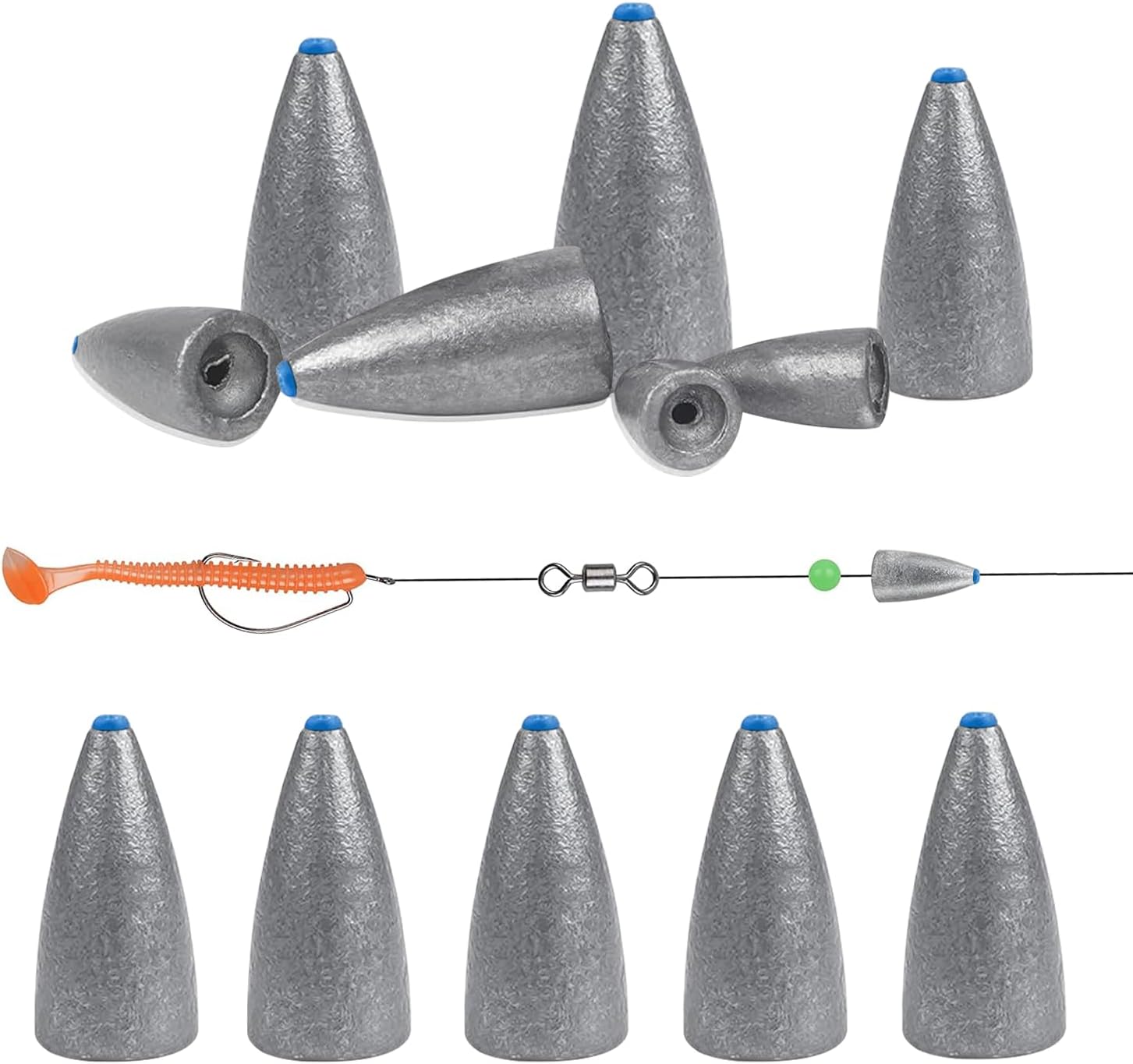 Amazon.com : 50pcs Bass Fishing Lead Sinkers - Bullet-Shaped, Durable ...