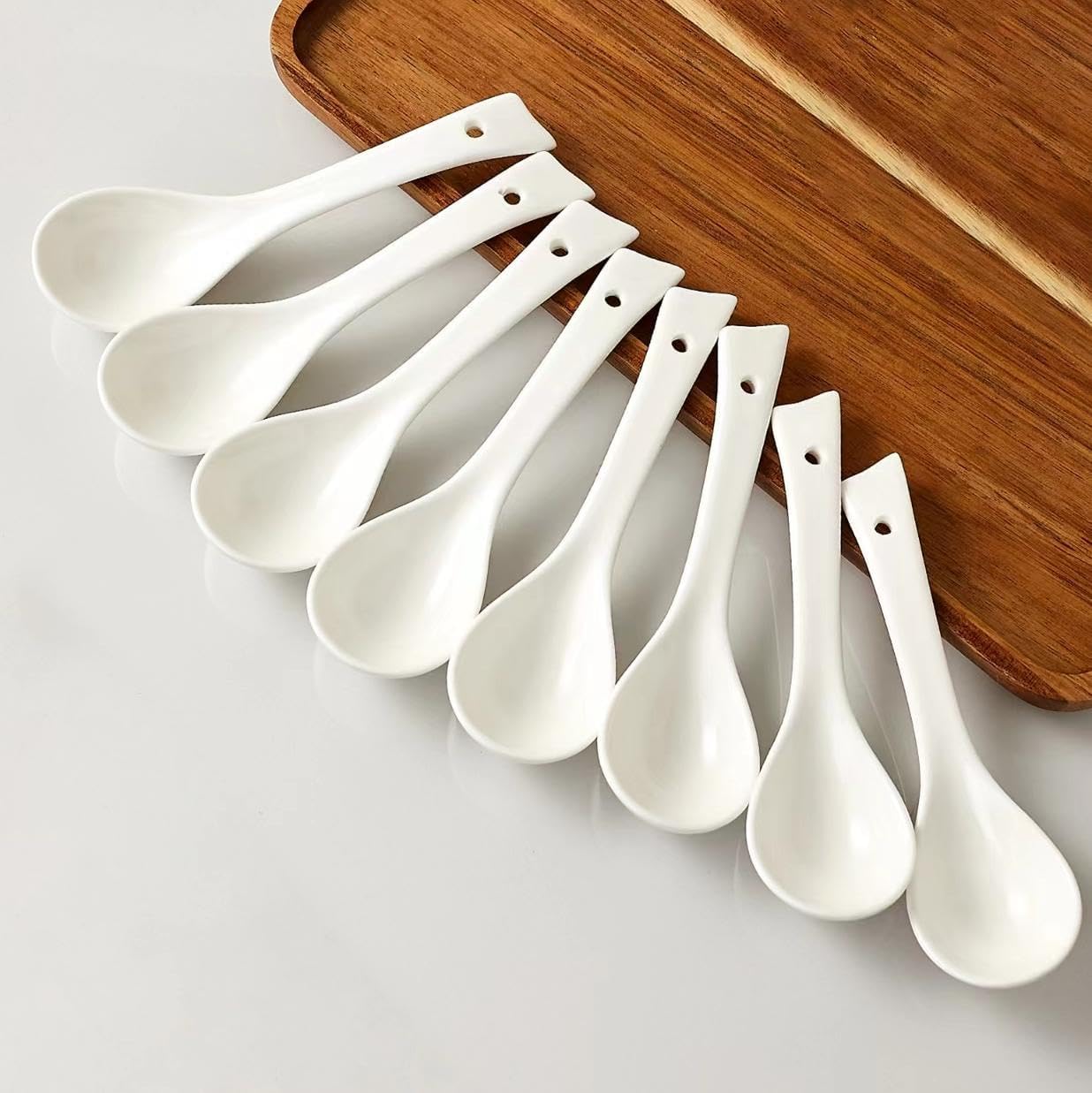 Amazon.com: Set of 10 Ceramic Soup Spoons, 5.5-inch Rice Spoons Asian ...