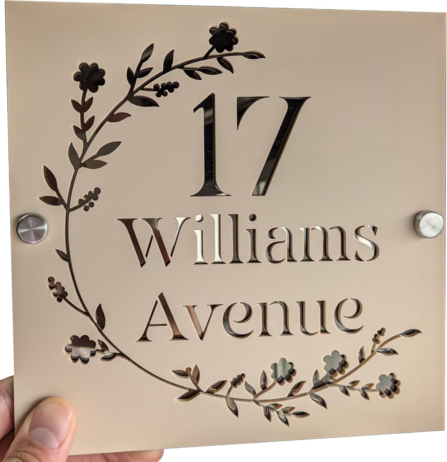 House Sign Personalised Door Number Floral 180x180mm Address Bar Signs ...