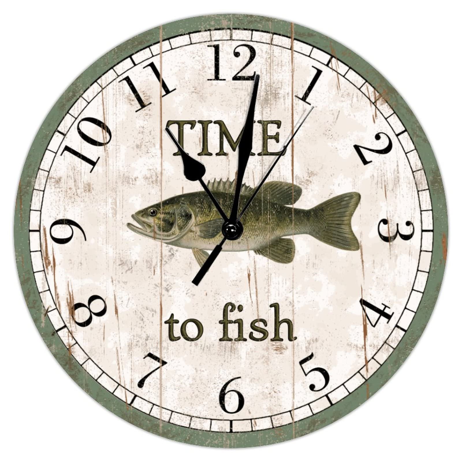 Amazon.com: Time to Fish Wooden Clock Smallmouth Bass Beach Decor Ocean ...
