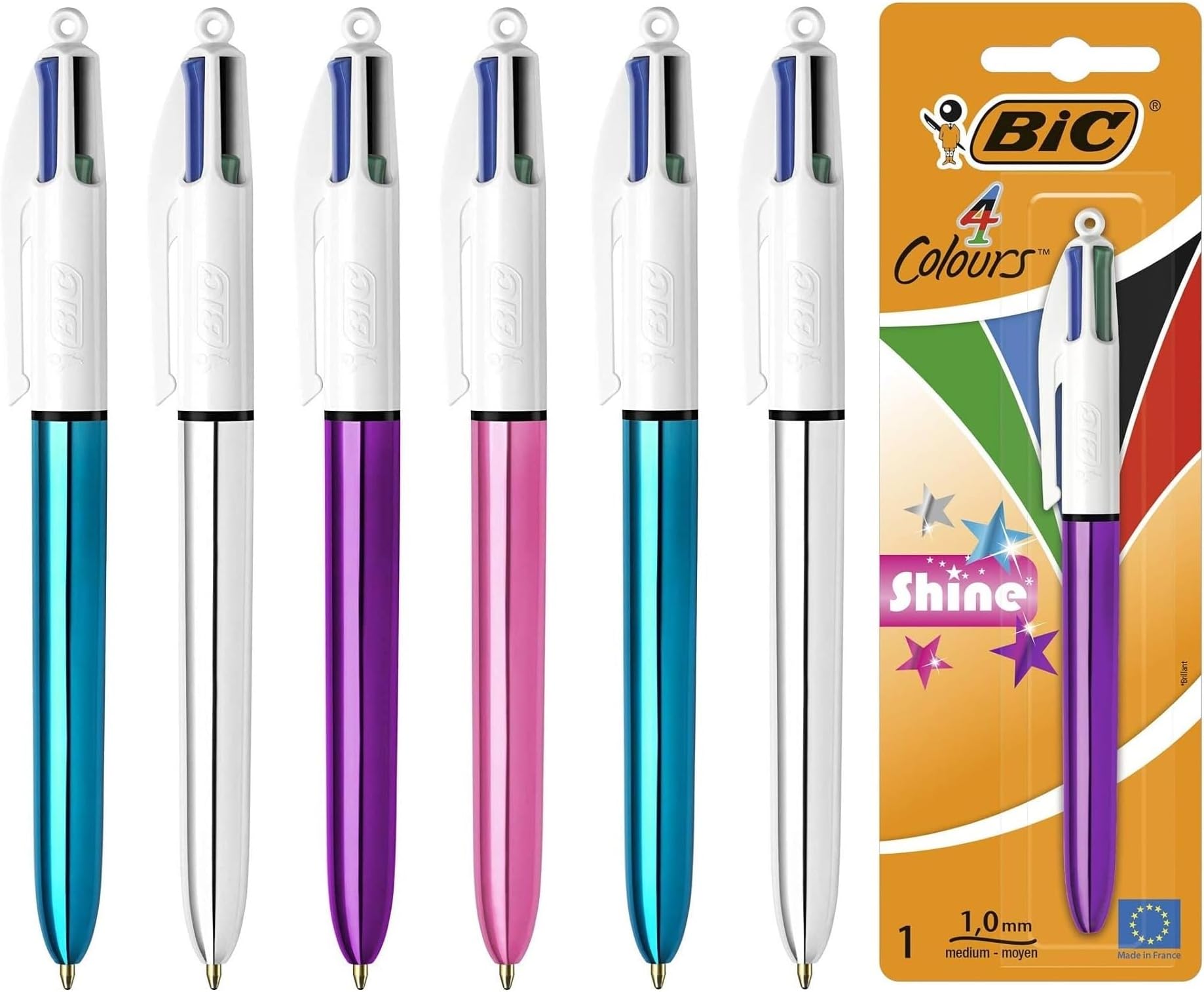 BIC 4 Colours Shine Retractable Ballpoint Pens, Medium Point (1.0 mm ...