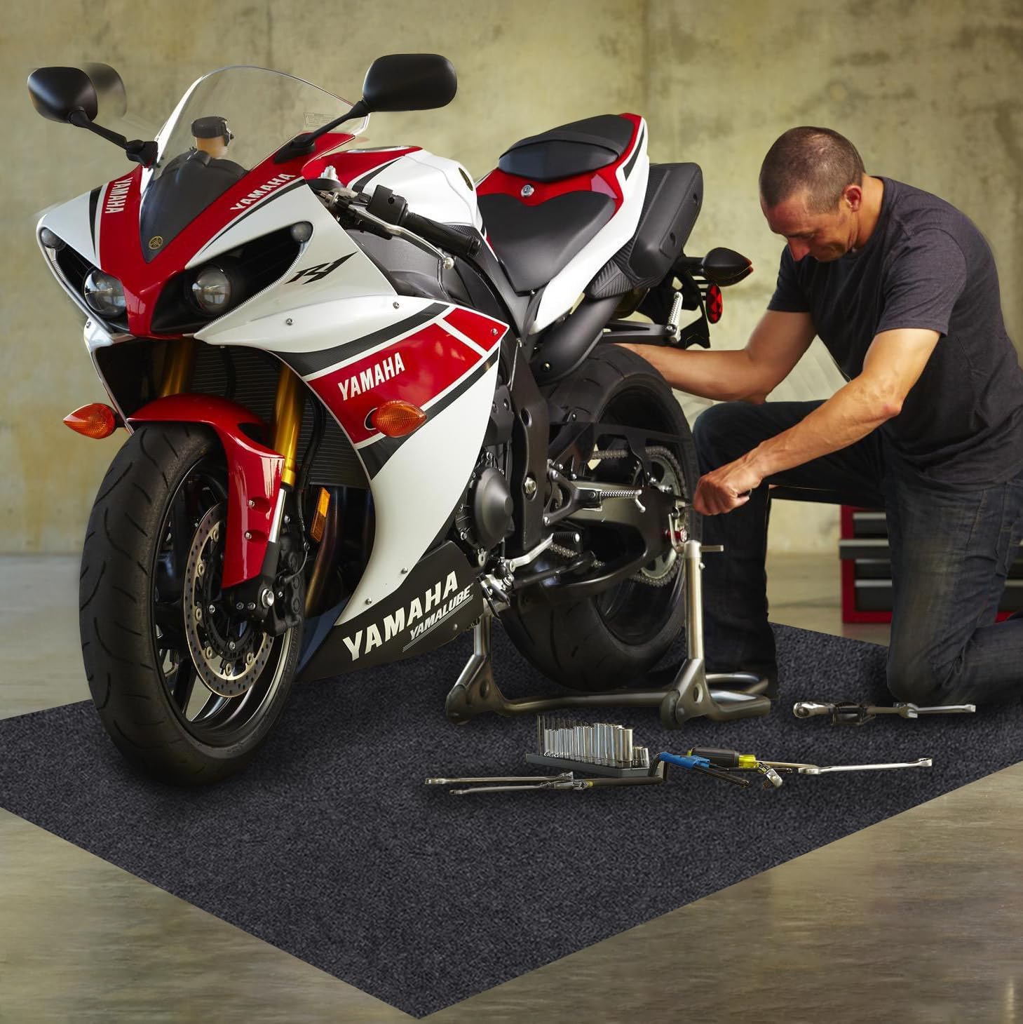 Amazon.com: Large Motorcycle Mat Under Car Washable Garage Mats Oil ...