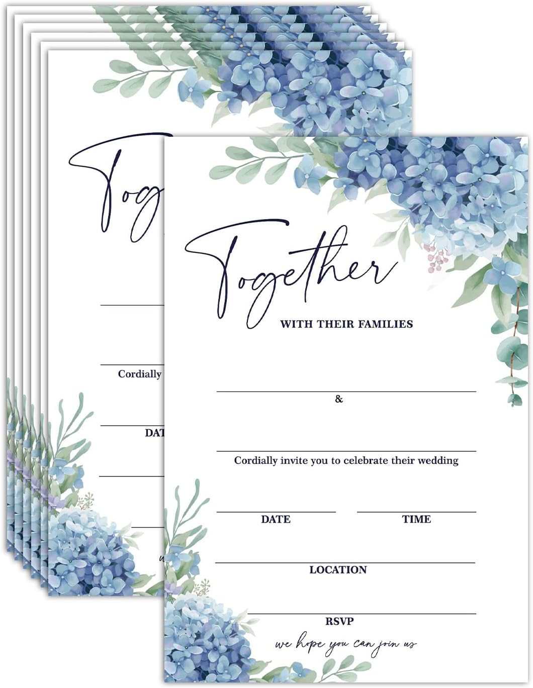 Amazon.com : ESAMP Blue Floral Wedding Invitation, Fill-in Watercolor ...