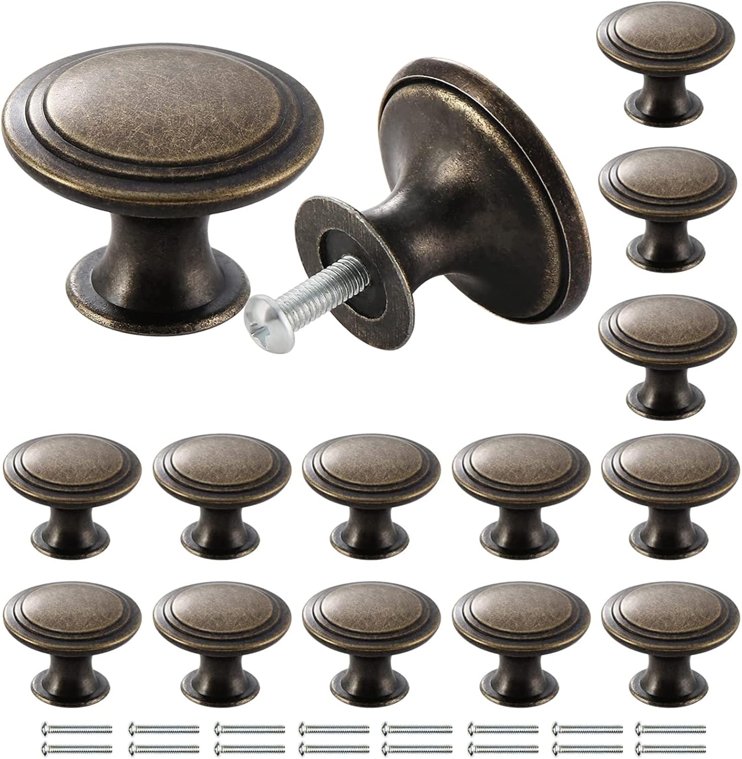 Brateuanoii Pack of 16 Antique Bronze Drawer Knobs, Round, Bronze Vintage Cabinet Door Knobs ...