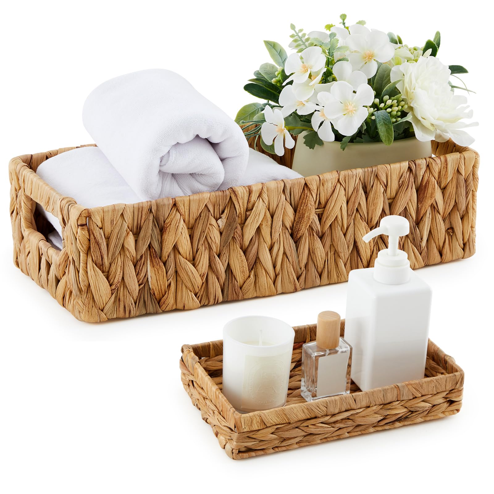 Amazon.com: Teenyyou Wicker Toilet Tank Basket Topper and Vanity Tray ...