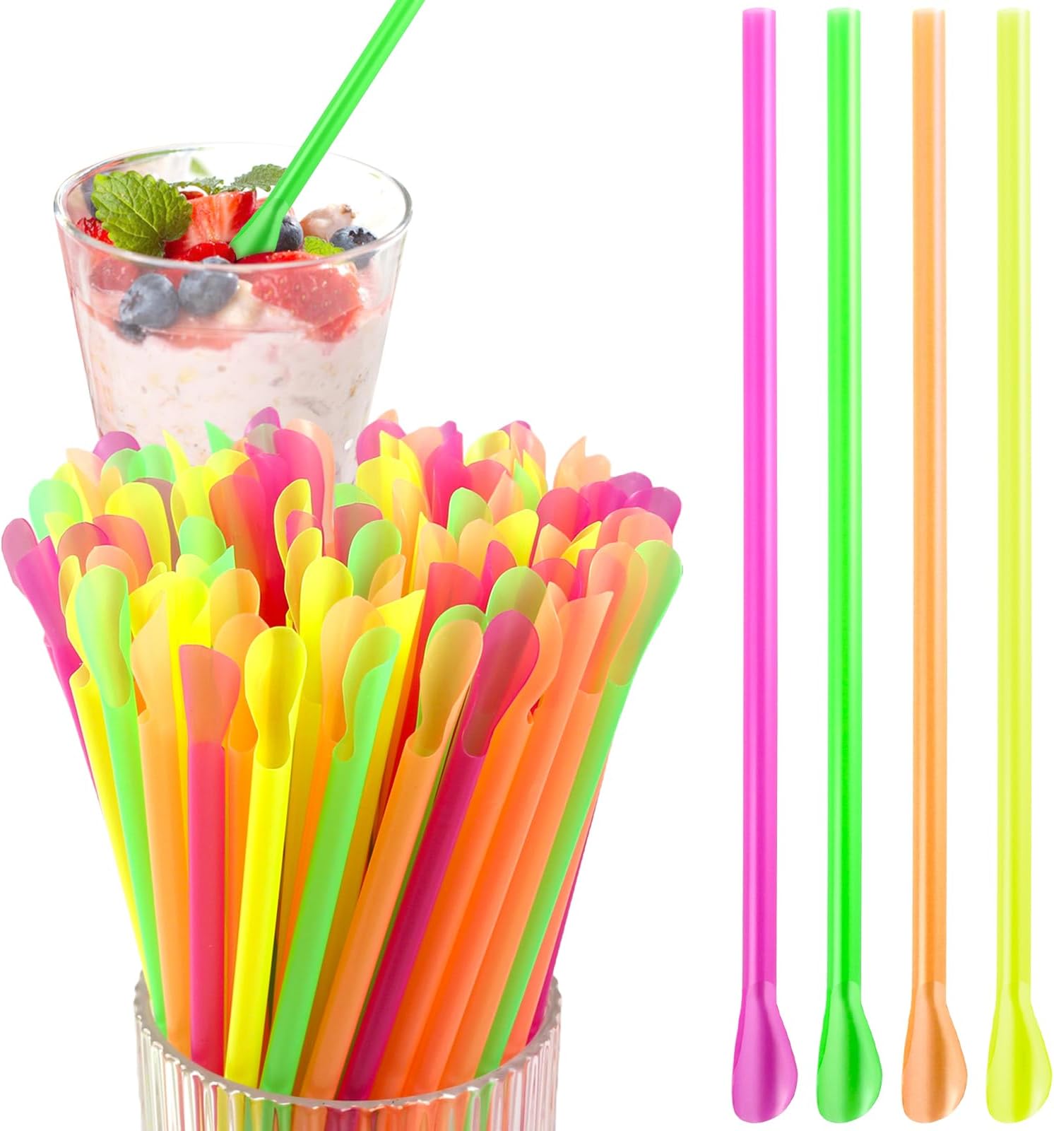 Amazon.com: 1200 Pieces Disposable Spoon Straws Plastic Straws Colorful ...