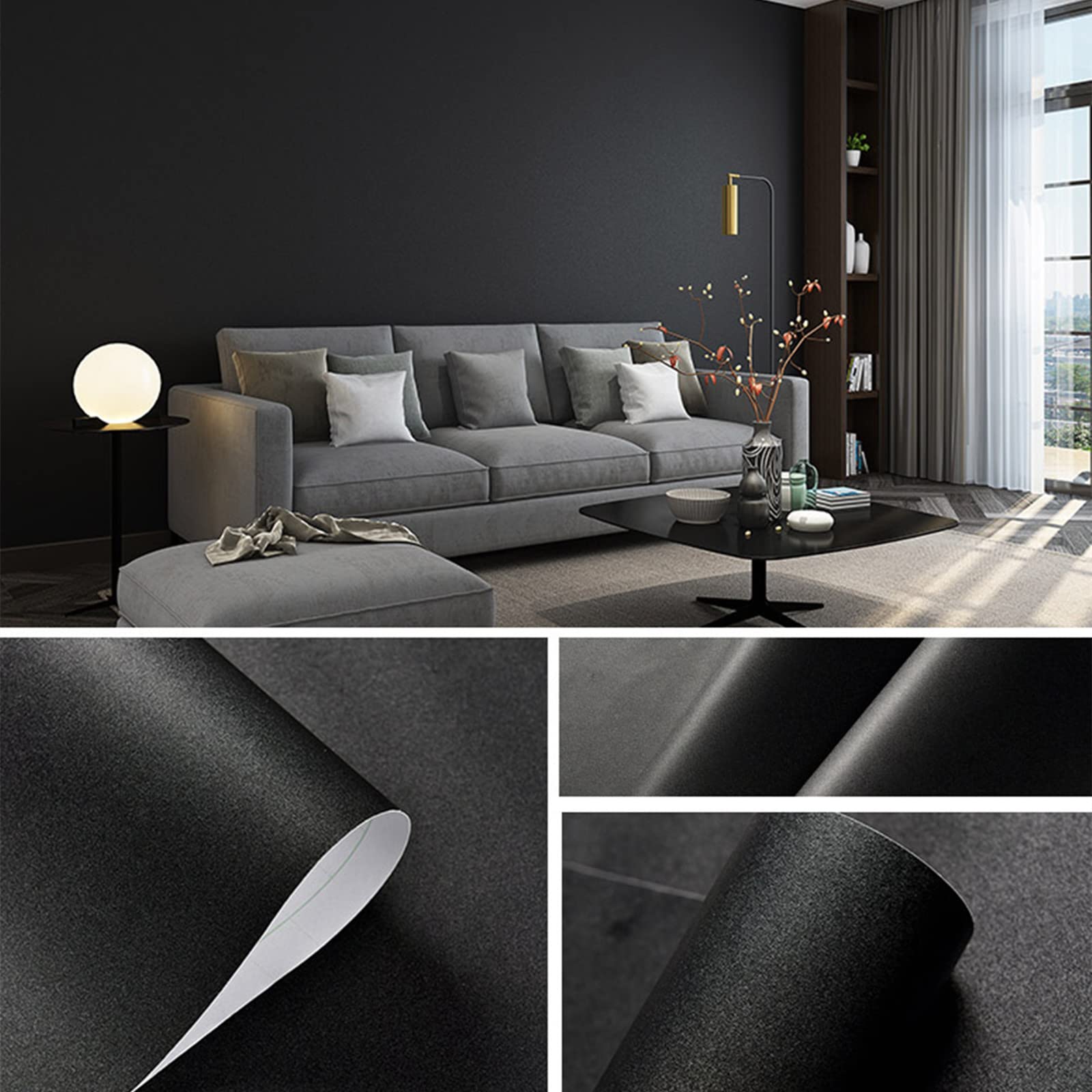 Buy Black Wallpaper Sticky Back Plastic Roll 40cm X 300cm Self Adhesive ...