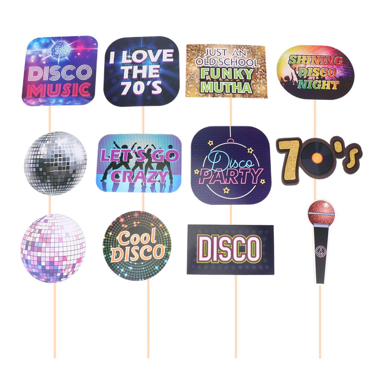 Buy KESYOO 12pcs Disco Photo Booth Props with Wooden Sticks 1970s Disco ...