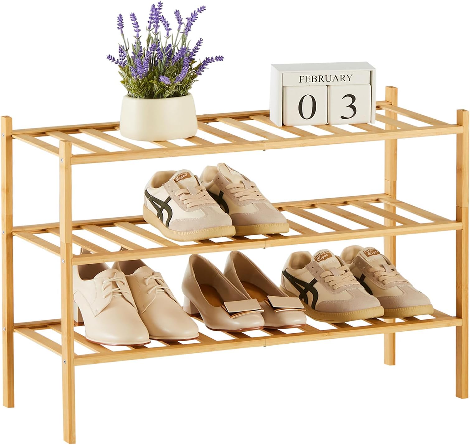 Amazon.com: 3 Tier Wooden Shoe Rack, Functional Shoe Organizer for ...