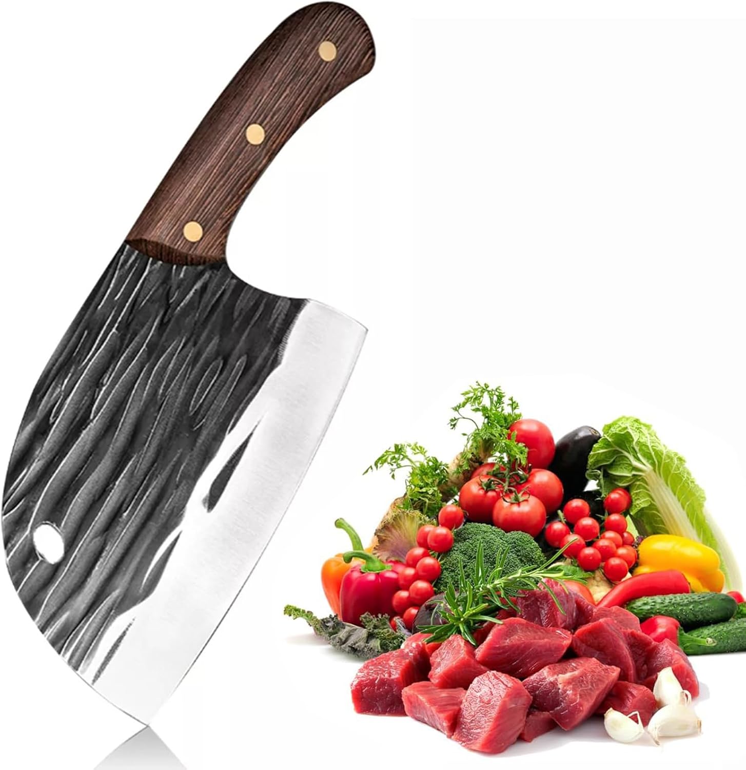 AZHU Cuchillos De Cocina - Cuchillo Carnicero Forjado A Mano - Acero ...