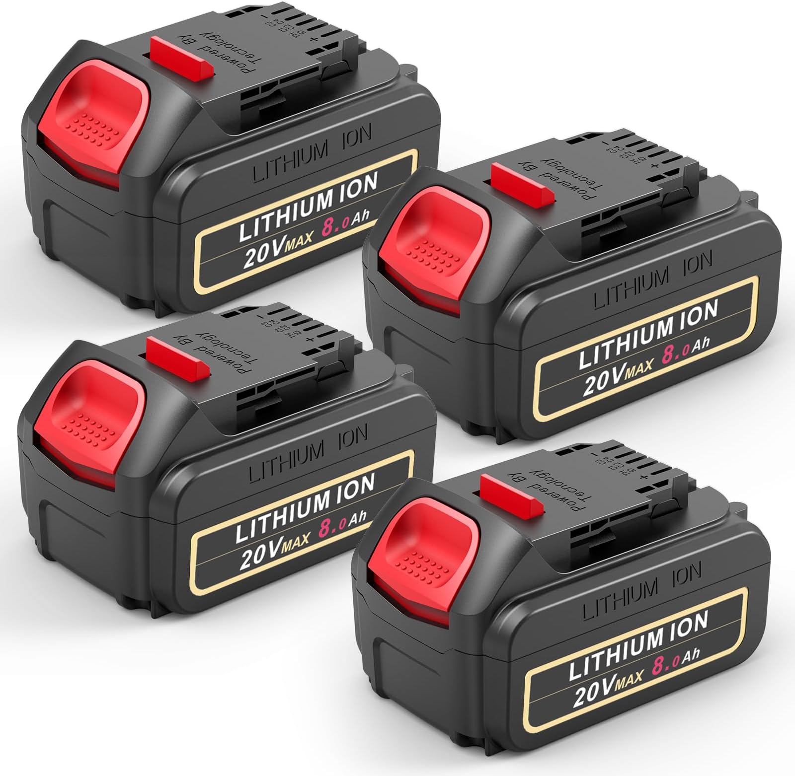4 Packs 8.0Ah DCB208 Replacement Battery for Dewalt 20V Battery Lithium ...