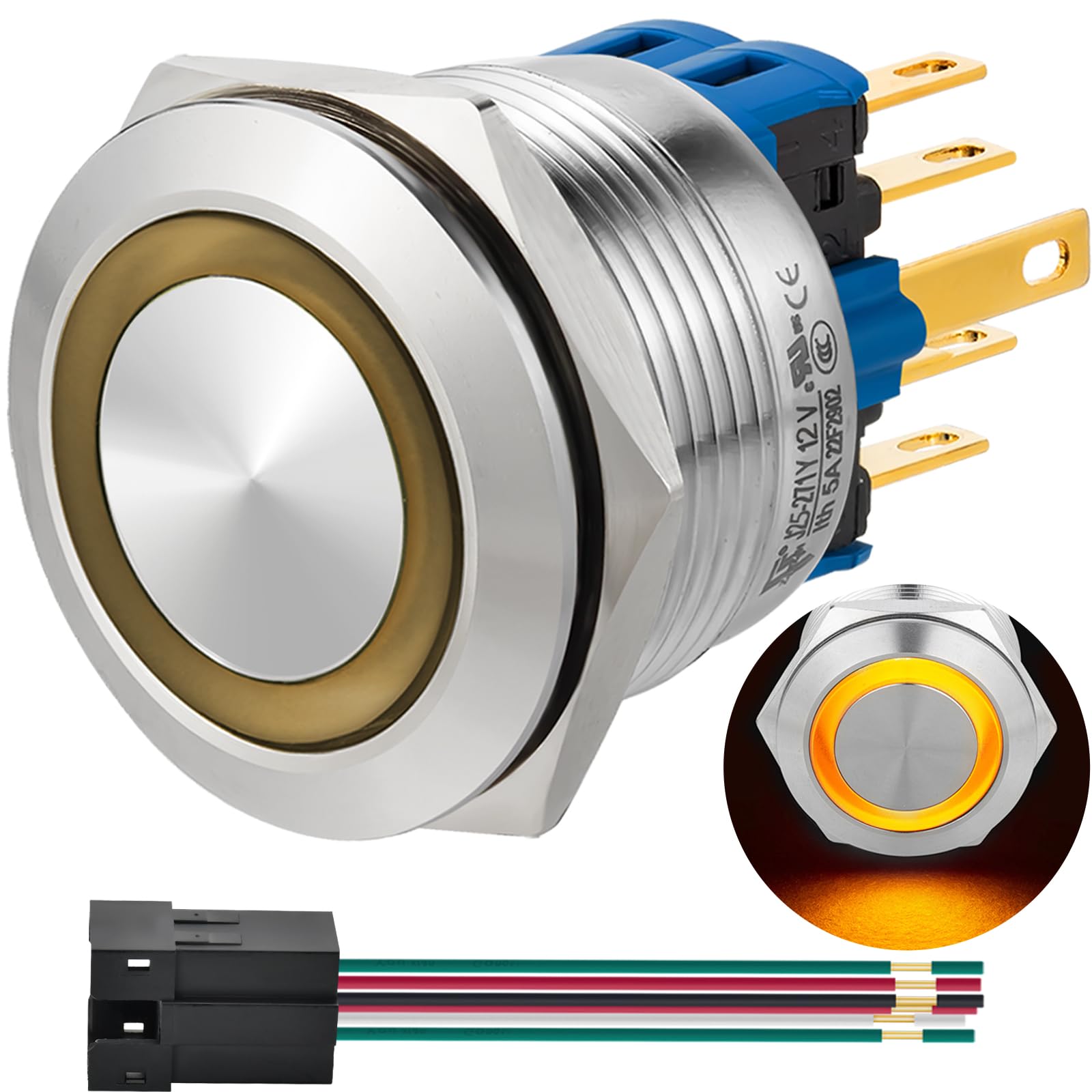 Snapklik.com : 25MM Momentary Push Button Switch DPDT 2NO2NC Stainless ...