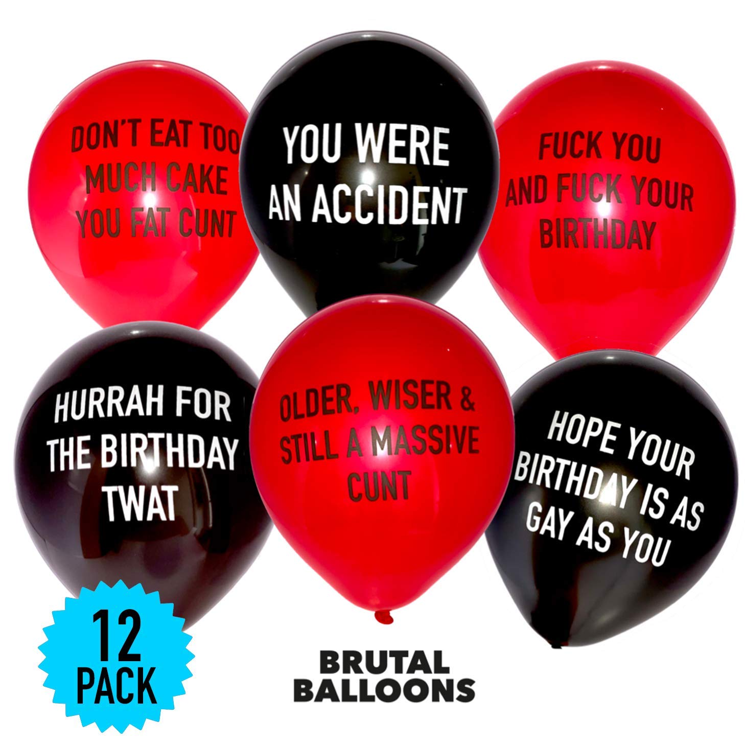 Buy Brutal Balloons - Abusive Balloons Black & Red Pack of 12 - Rude ...