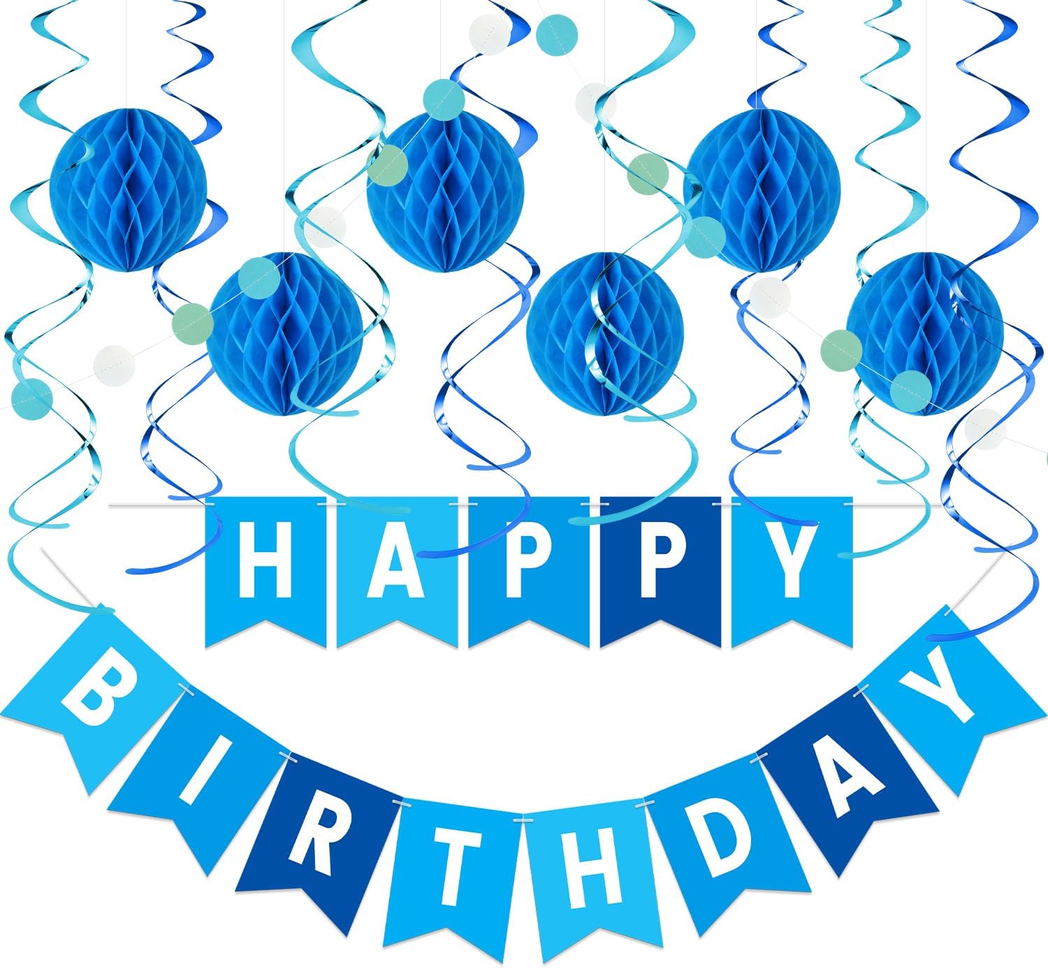 Amazon.com: LITAUS Blue Birthday Decorations Kit - 16-Piece Set with ...