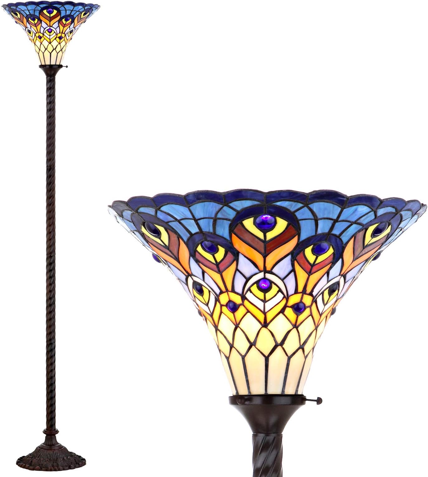 Lavish Home Tiffany Style Floor Lamp Mission Design Art Glass Torchiere ...