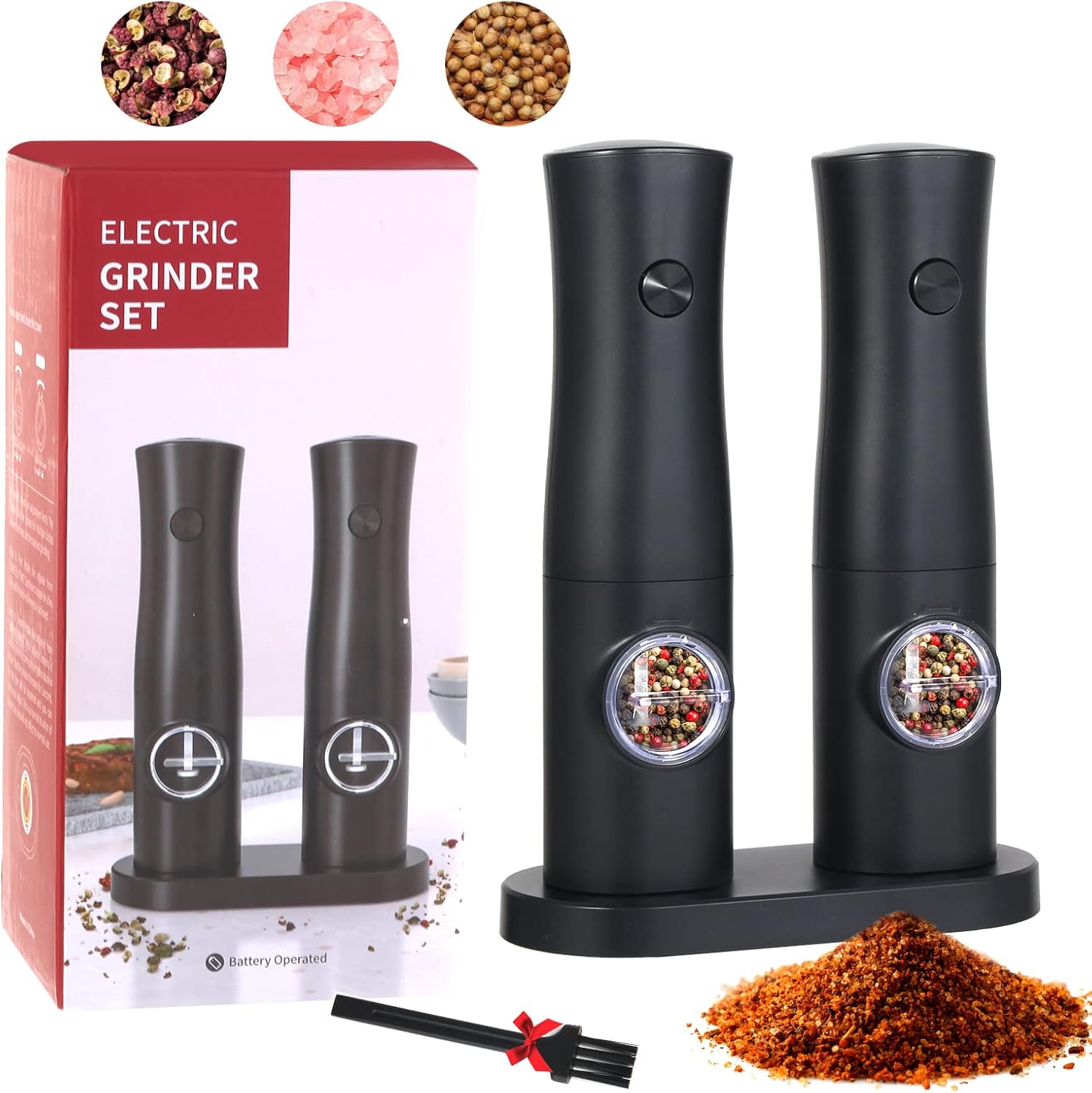Amazon.com: 2 Pack Electric Salt and Pepper Grinder Set, Gravity ...