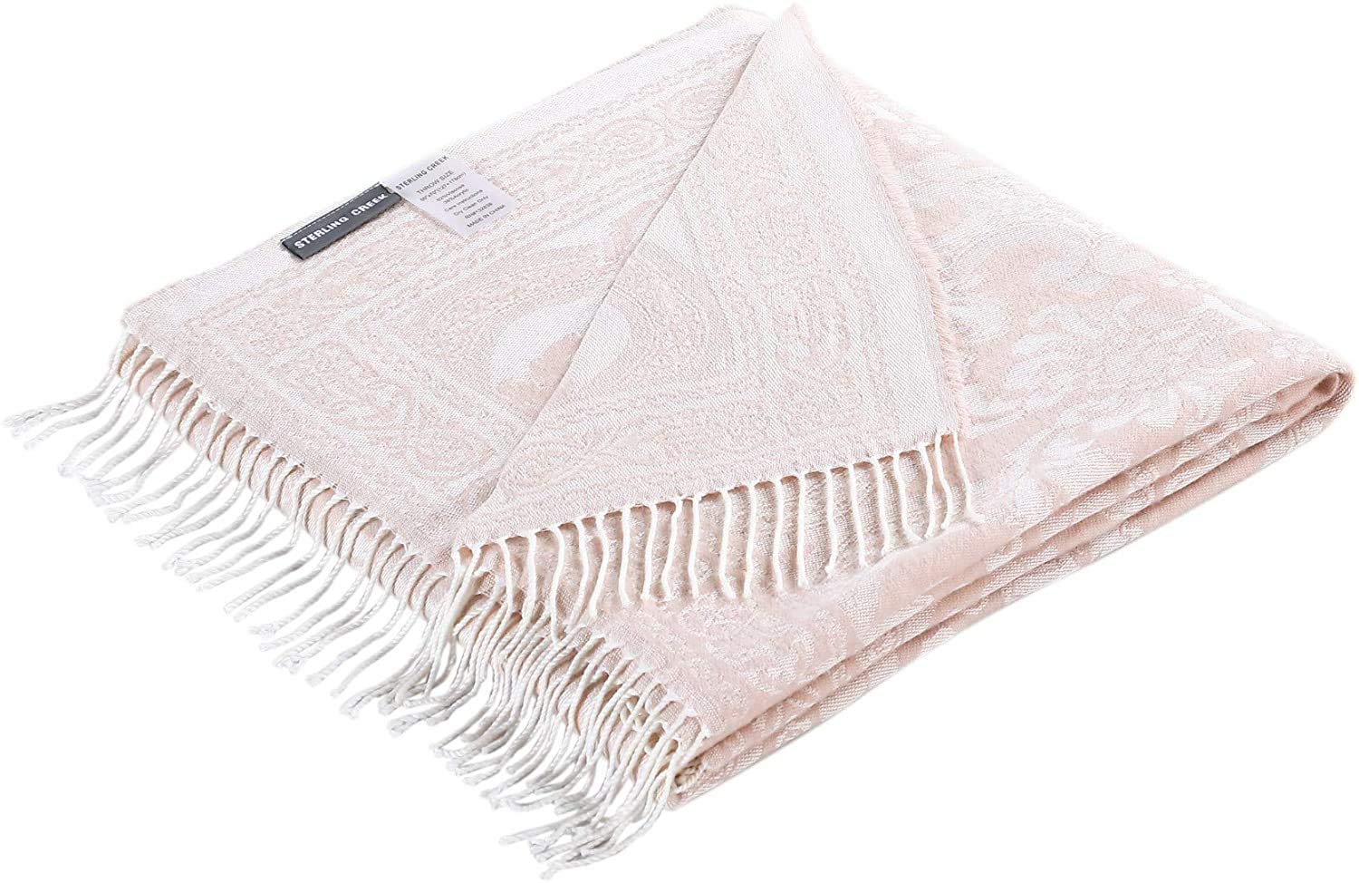 Amazon.com: Woven Throw Blanket Light Pink Floral Motif Super Soft ...