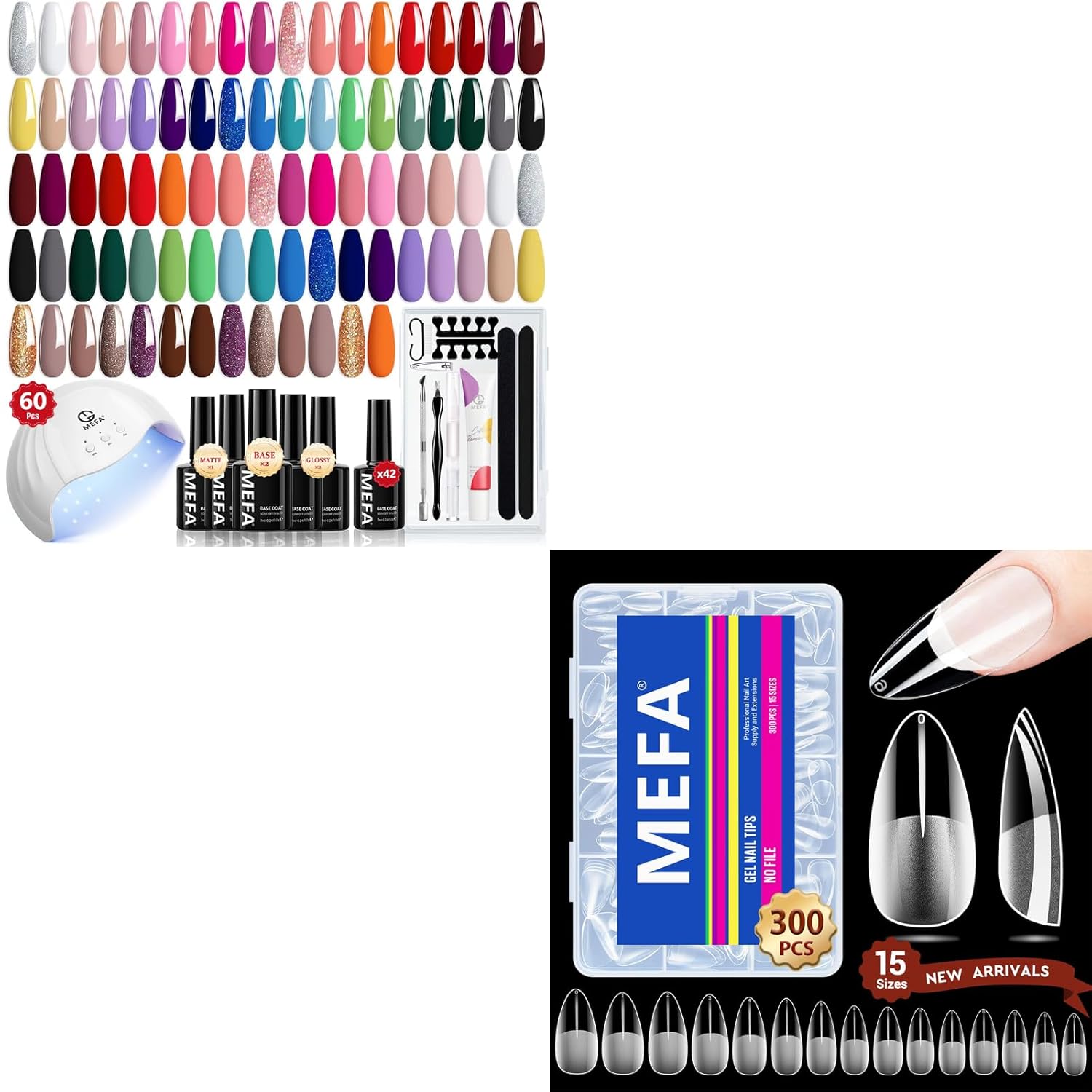 Amazon.com : MEFA 60 Pcs Gel Nail Polish Kit with U V Light, 42 Colors ...