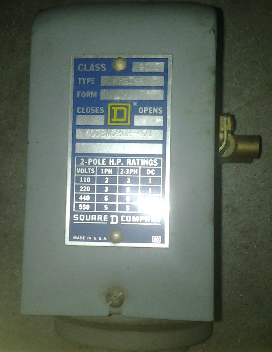 Amazon.com: Square D, Pressure Switch, #9013 AHG3S4, 2 Pole, 575V max ...