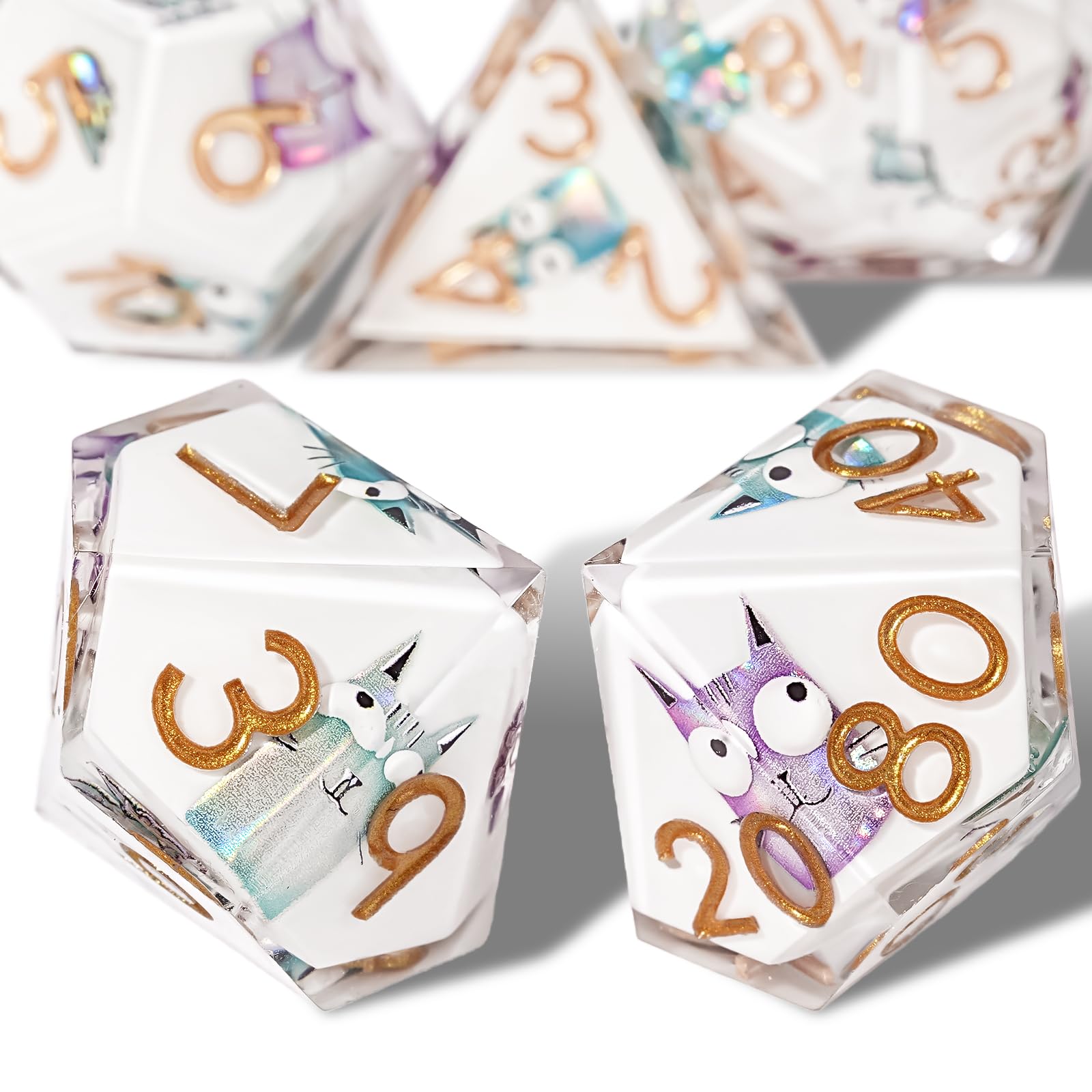 Amazon.com: GU BEI TE DND Dice Set 7 Pack, Sharp Edge Purple Funny Cat Style Resin Dice ...