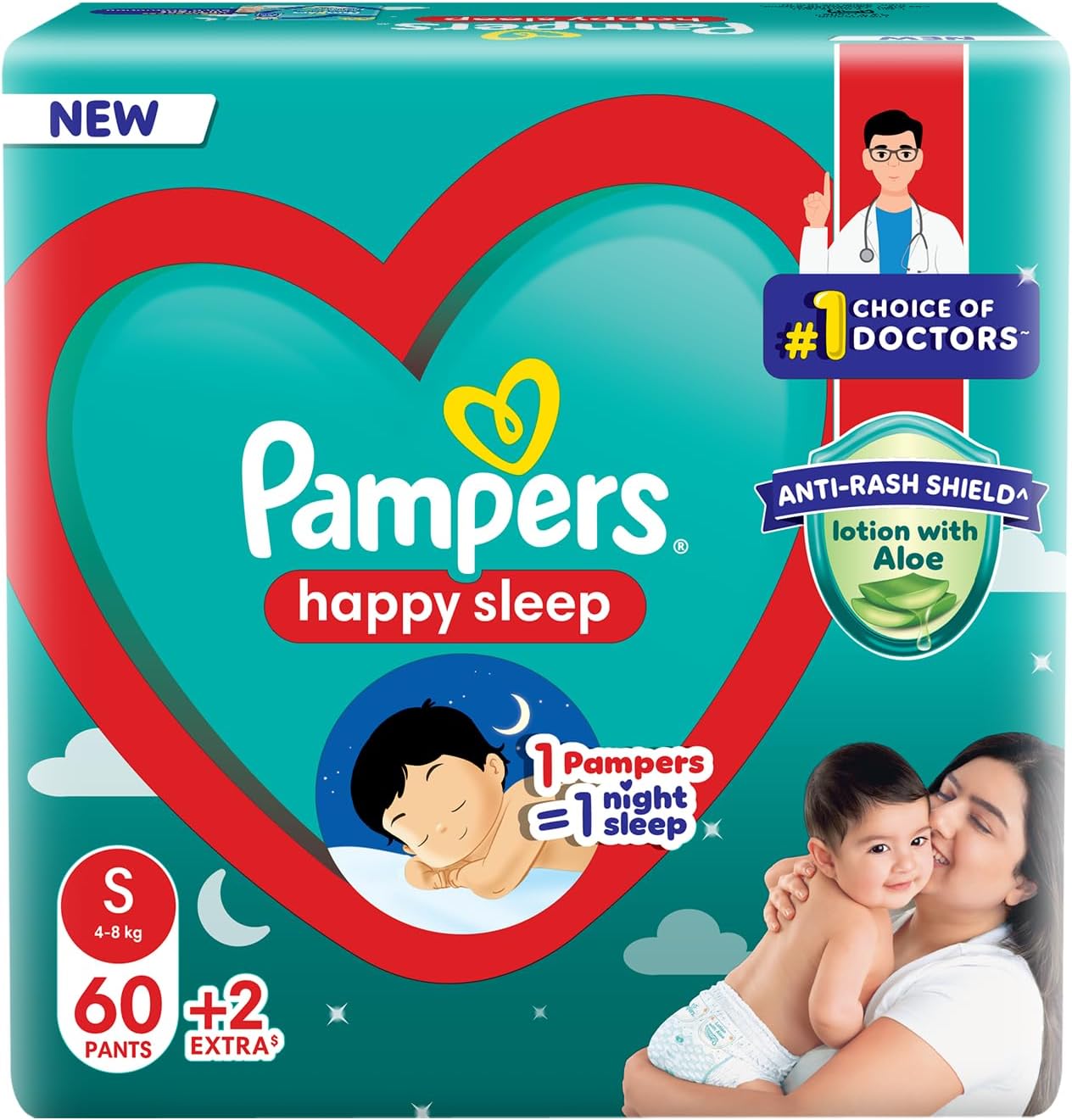 Buy Pampers Happy Sleep Pant Style Baby Diapers, Small (S), 62 Count, 1 ...