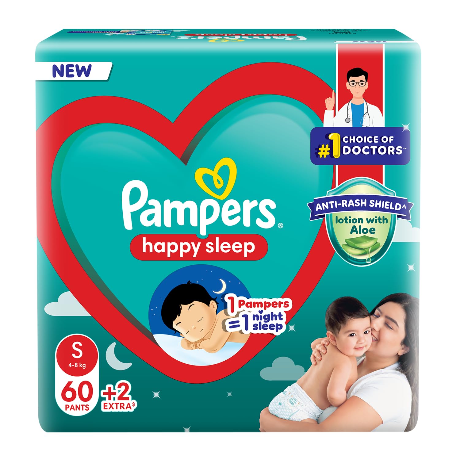 Buy Pampers Happy Sleep Pant Style Baby Diapers, Small (S), 62 Count, 1 ...