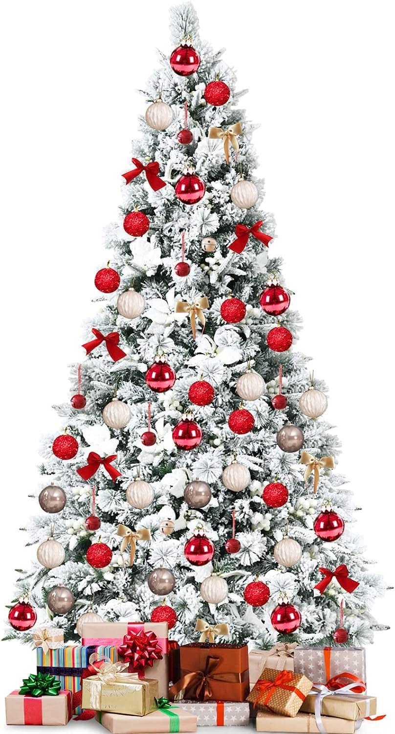 Amazon.com: Happygrill 7 Feet Artificial Snow Flocked Christmas Tree ...