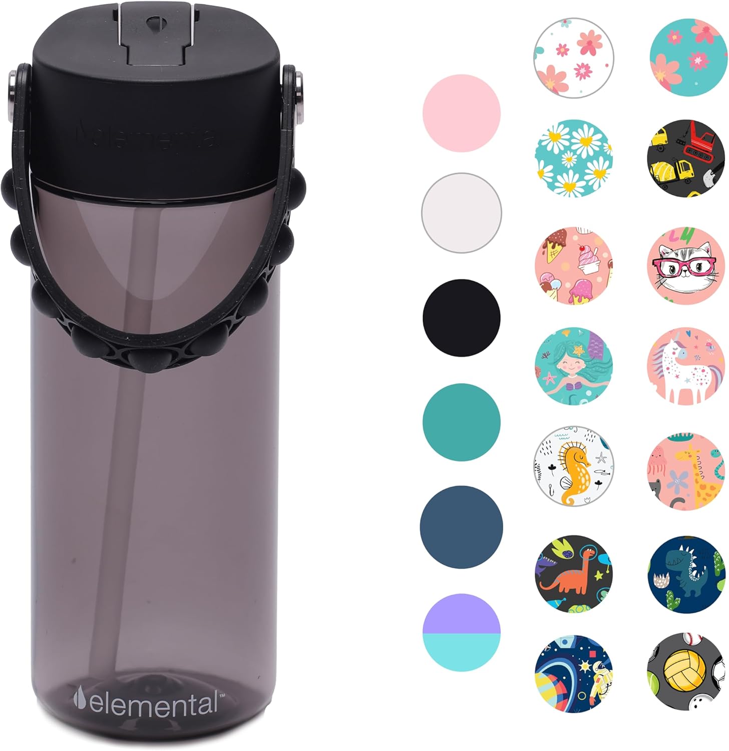 Amazon.com: Elemental Splash Kids Water Bottles with Flip-up Straw ...