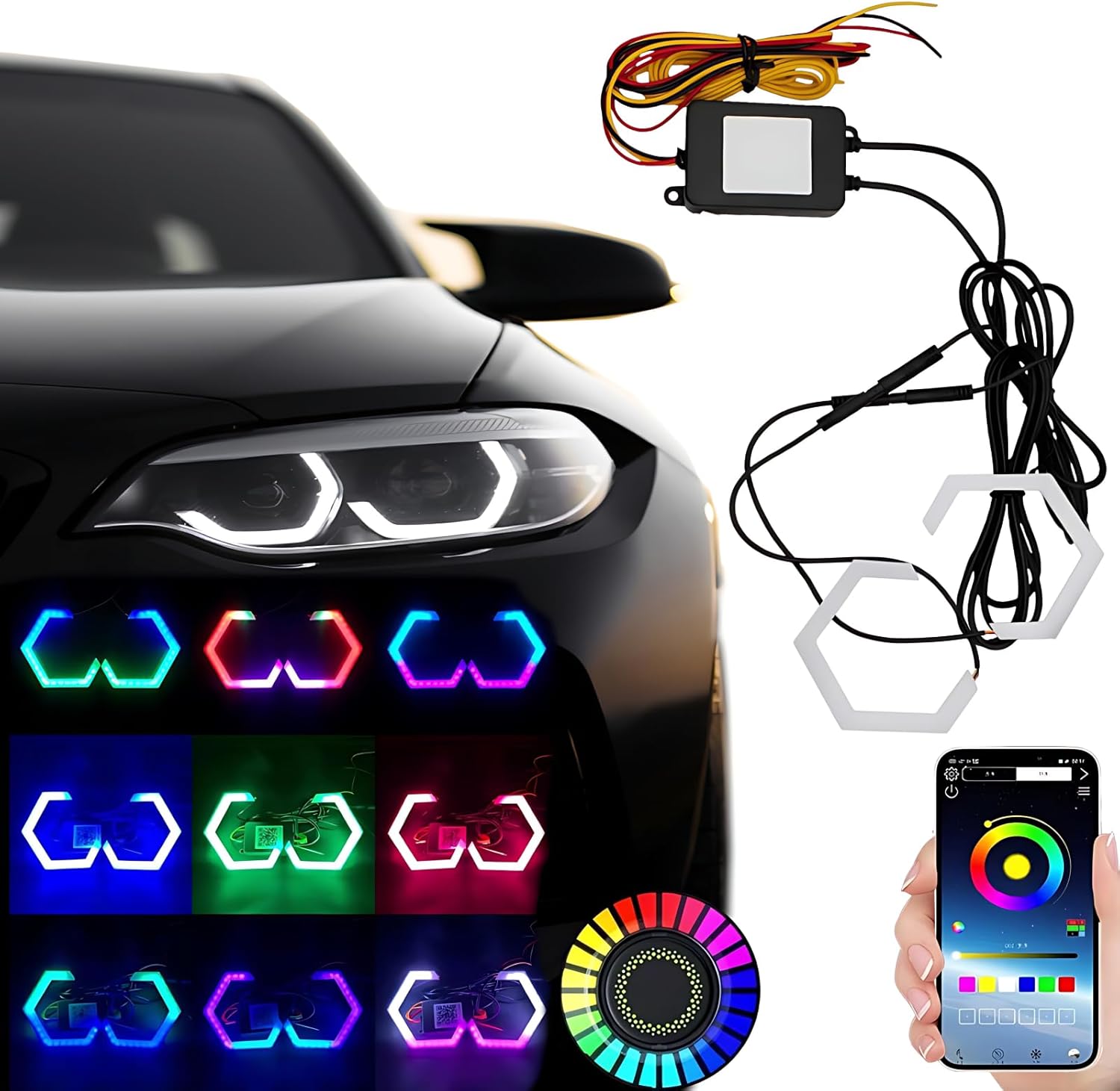 Amazon.com: 90MM RGB LED Angel Eyes Halo Rings Flexible Matrix,Colorful ...