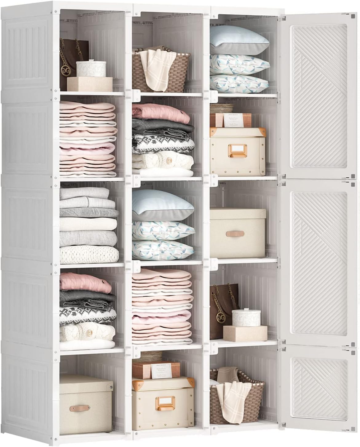 Amazon｜Mayi Box ワードローブ クローゼット 大容量 ハンガーラック シンプル収納棚 衣類ケース 一体折り畳み式 洋服収納ラック 扉付き 雑物 小物 耐荷重 省スペース 頑丈 ...