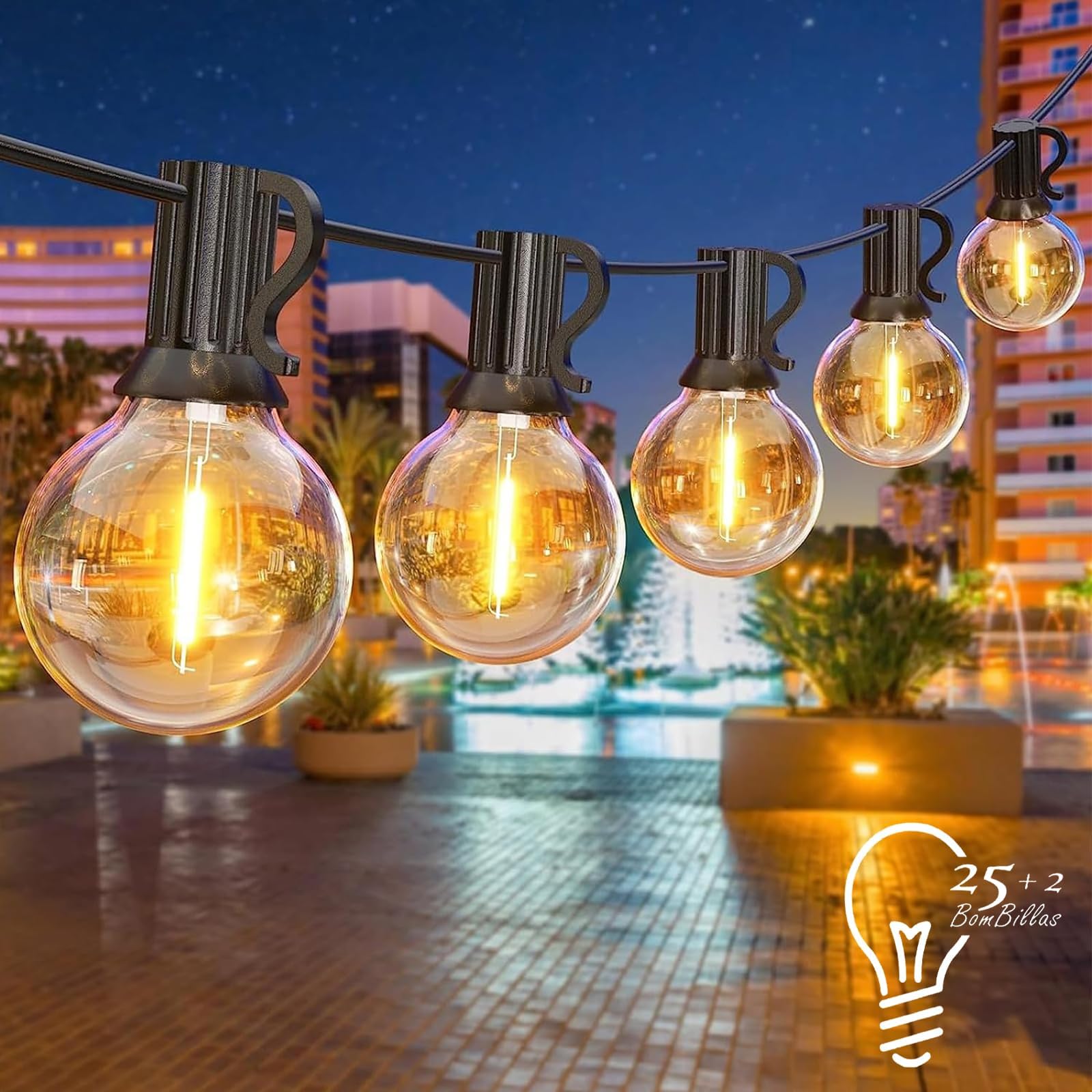 Guirnalda de Luces Led para Exterior 15M,25+2 Luces Exteriores para ...