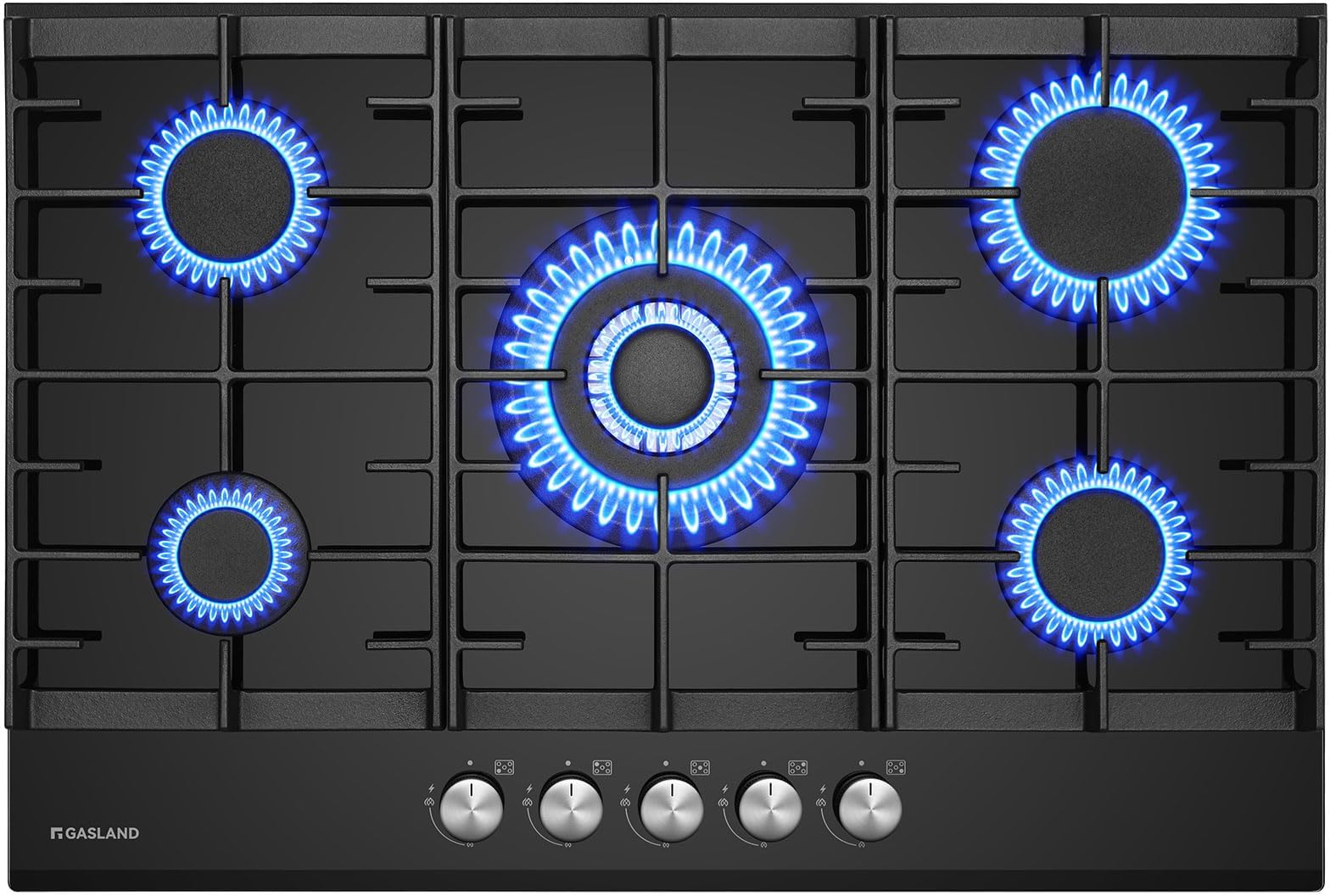 GASLAND GH2805BG1FC Glass Gas Cooktop 5-Burner Gas Hob with Wok Burner ...