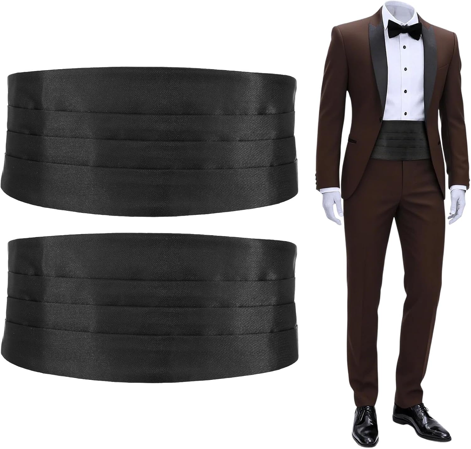 Amazon.com: Yolev 2Pcs Black Cummerbund Satin Cumberbund with ...