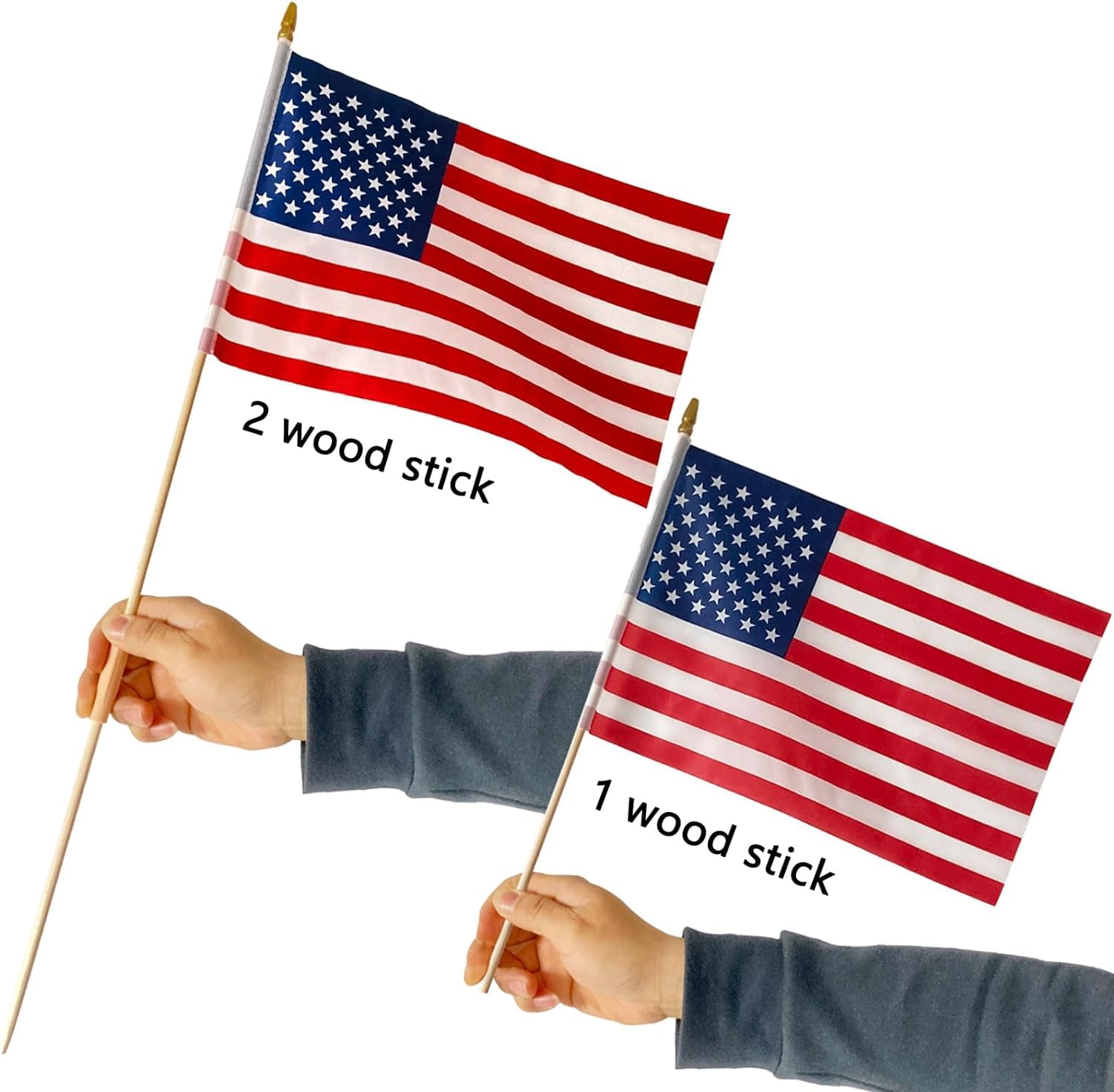50 Pack 8x12 Inch Small Flags/American Hand Held Stick Flags with Kid ...