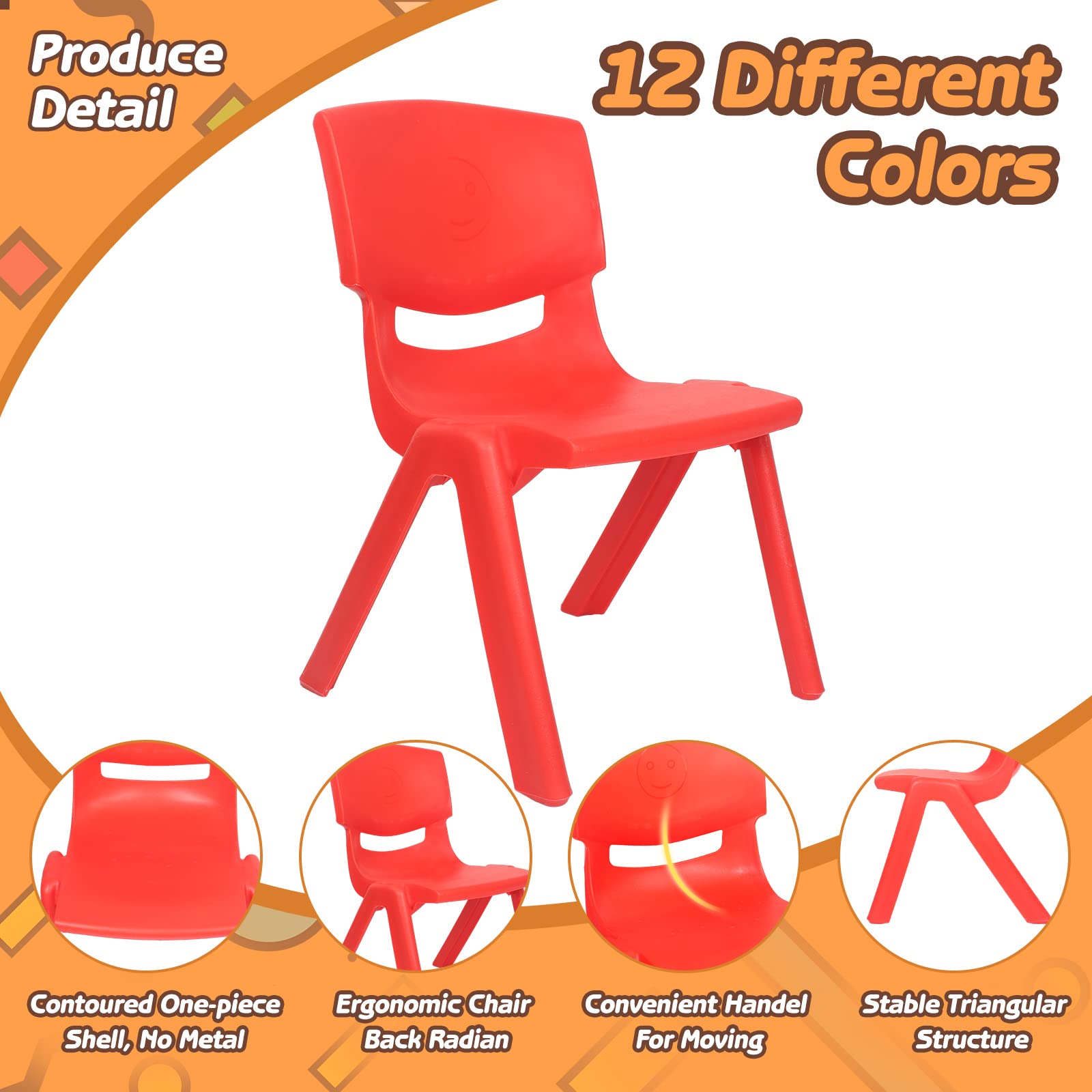 Snapklik.com : 12 Pcs Plastic School Stack Chair, 10 Inch School Chairs ...