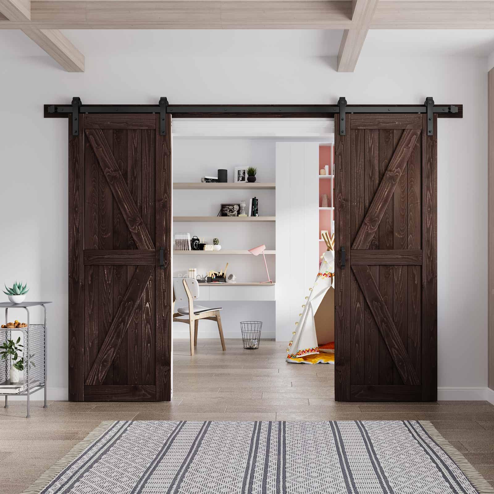 Amazon.com: Fredbeck 30 Double Brown Barn Door with 10 ft Hardware ...